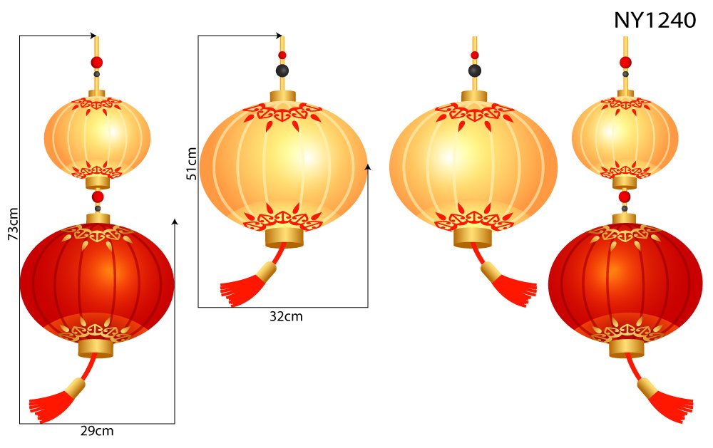 Decal Trang Trí Tết Lồng Đèn Đỏ Đón Xuân Mẫu 3