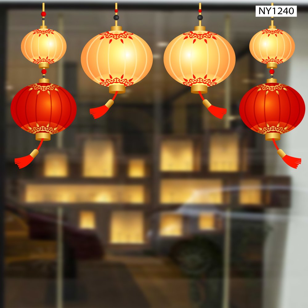 Decal Trang Trí Tết Lồng Đèn Đỏ Đón Xuân Mẫu 3