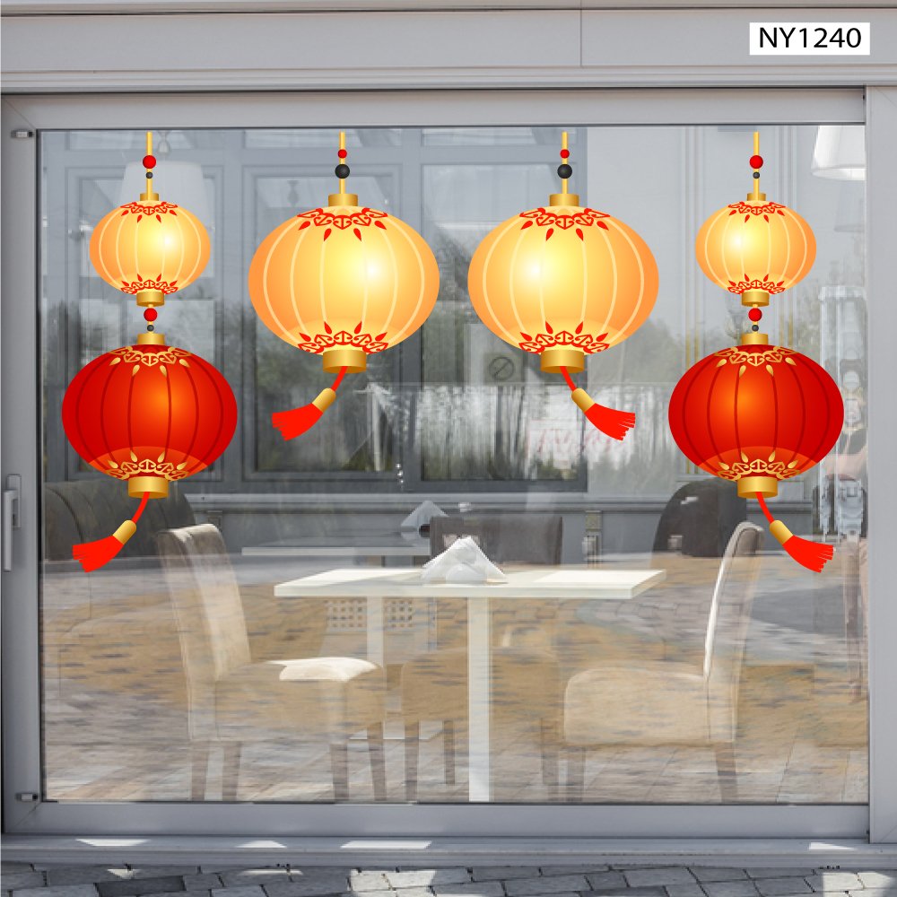 Decal Trang Trí Tết Lồng Đèn Đỏ Đón Xuân Mẫu 3