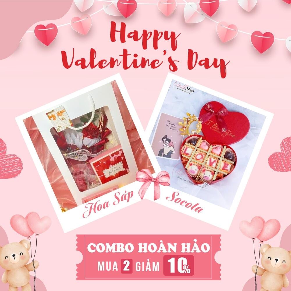 Set Quà Tặng Valentine Hoa Sáp Kim Tuyến Và Socola Hộp Vuông I Love You