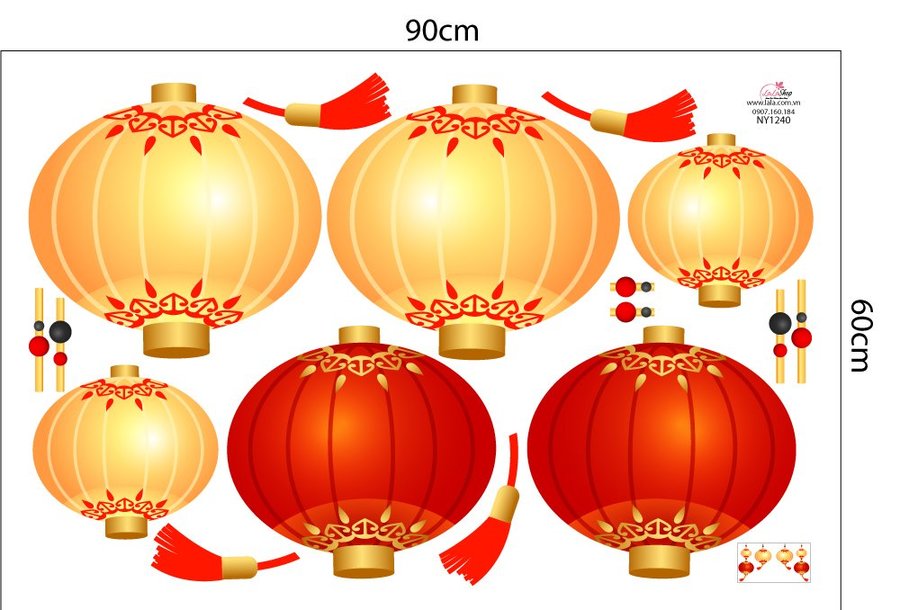 Decal Trang Trí Tết Lồng Đèn Đỏ Đón Xuân Mẫu 3