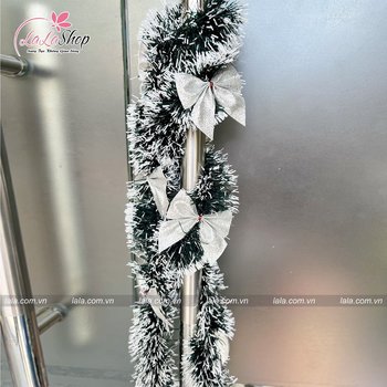 Dây Chồn Phủ Tuyết 2m Kèm Nơ Bạc Trang Trí Noel Mẫu 2